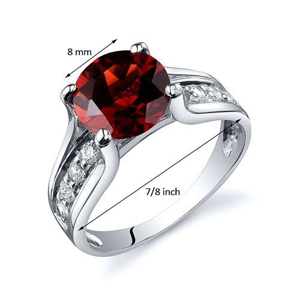PEORA Garnet Cathedral Solitaire Ring for Women 925 Sterling Silver, Natural Gemstone Birthstone, 2.50 Carats Round Shape 8mm, Size 6