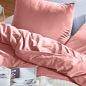 COTTONNEST 100% Washed Cotton Duvet Cover King Size -Soft Breathable Comforter Cover with Zipper Closure, Rosette