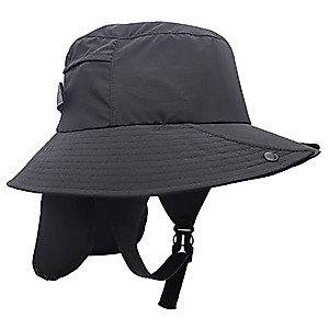 Surf Bucket Hat, Men Sun Hats with Neck Flap for Surfing, Boating, Water Sports Black