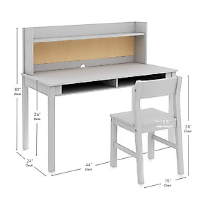 Martha Stewart Kids' Desk with Hutch and Chair Set by Guidecraft - Gray: Kids Table and Chair Set with Storage Cubbies and Bulletin Board, Wooden Study Desk for Boys or Girls Bedroom