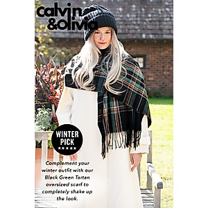 CALVIN & OLIVIA Women's Fall Winter Scarf Thick Classic Plaid Scarf Wrap Warmth Soft Oversized Cashmere Feel Scarves Amazing Tartan Black Green