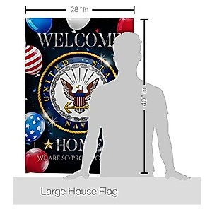 Breeze Decor Welcome Home Navy House Flag Armed Forces USN Seabee United State American Military Veteran Retire Official Decoration Banner Small Garden Yard Gift Double-Sided, Made in USA