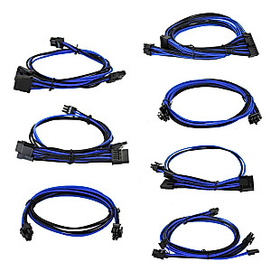 EVGA Black & Light Blue 750-850 G2/G3/G5/G6/G7/GA/G+/GM/P2/P3/P5/P6/P+/T2 Power Supply Cable Set, Individually Sleeved (100-G2-08KL-B9)
