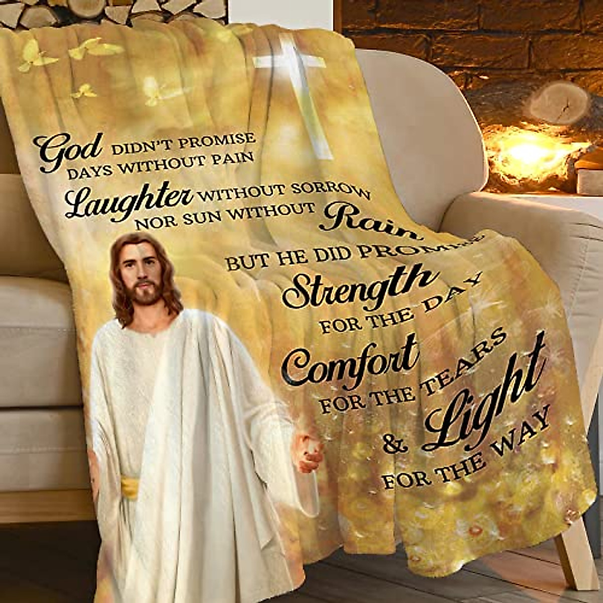 Jesus Christ Throw Soft Cozy Blanket Christian Easter Fleece Blanket Gifts for Women Man Adults Inspirational Scripture Religious Faith Pigeon Cross Bible Verse Warm Blanket Couch Decor 40''X50''