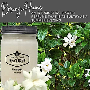 Nika's Home Gardenia Soy Candle 12oz Mason Jar Non-Toxic White Soy Candle Hand Poured Handmade, Clean Long Burning 50-60 Hours Highly Scented All Natural Candle Gift Décor
