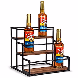 THYGIFTREE Syrup Bottle Holder Rack for Coffee Bar 3-Tier Coffee Syrup Organizer Stand 12 Bottles Storage Shelves for Syrup, Wine, Dressing for Kitchen Coffee Shop (Brown)