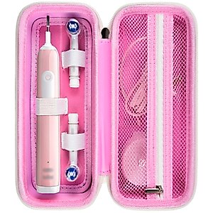 Toothbrush Travel Case Compatible with Oral-B Pro 1000, 2000, 3000, 3500, 1500/ for Philips Sonicare ProtectiveClean 4100 5100 Electric Toothbrush with Mesh Pocket for Accessories - Pink (Bag Only)