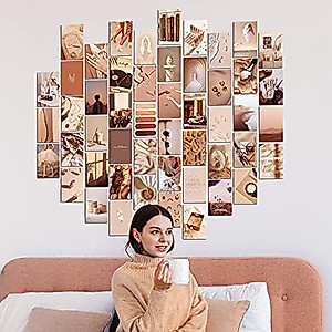 KOLL DECOR Beige Wall Collage kit Boho - 50 Set 4''x6'' Prints Aesthetic Wall Collage Kit Beige Room Decoration Tezza Collage Kit Wall Decor for Teen Girls