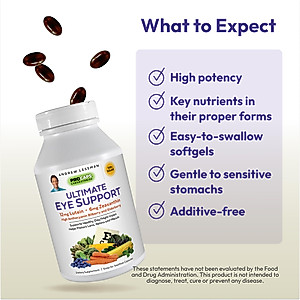 ANDREW LESSMAN Ultimate Eye Support 360 Softgels - 12mg Lutein, 6mg Zeaxanthin, Bilberry, Key Nutrients to Support Eye Health and Promote Healthy Vision. No Additives. Easy to Swallow Softgels