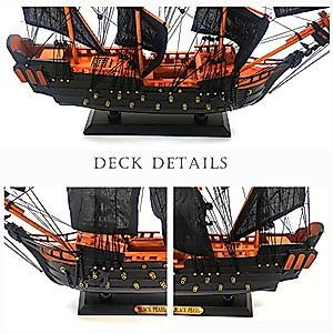 NAUTIMALL Wooden Black Pearl Caribbean Pirate Ship Model 20" Handcrafted Assembled Boat Gift Nautical Décor Display Collection Watercraft Beach Black Hamptons