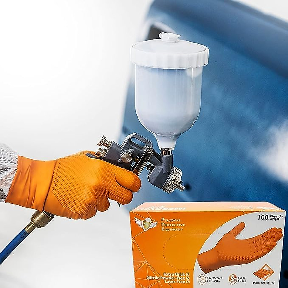 S&G Orange Nitrile Gloves | 100 Pcs | XL | Disposable Latex-Free 8Mil Thick Heavy Duty Powder-Free for Mechanics, Industrial