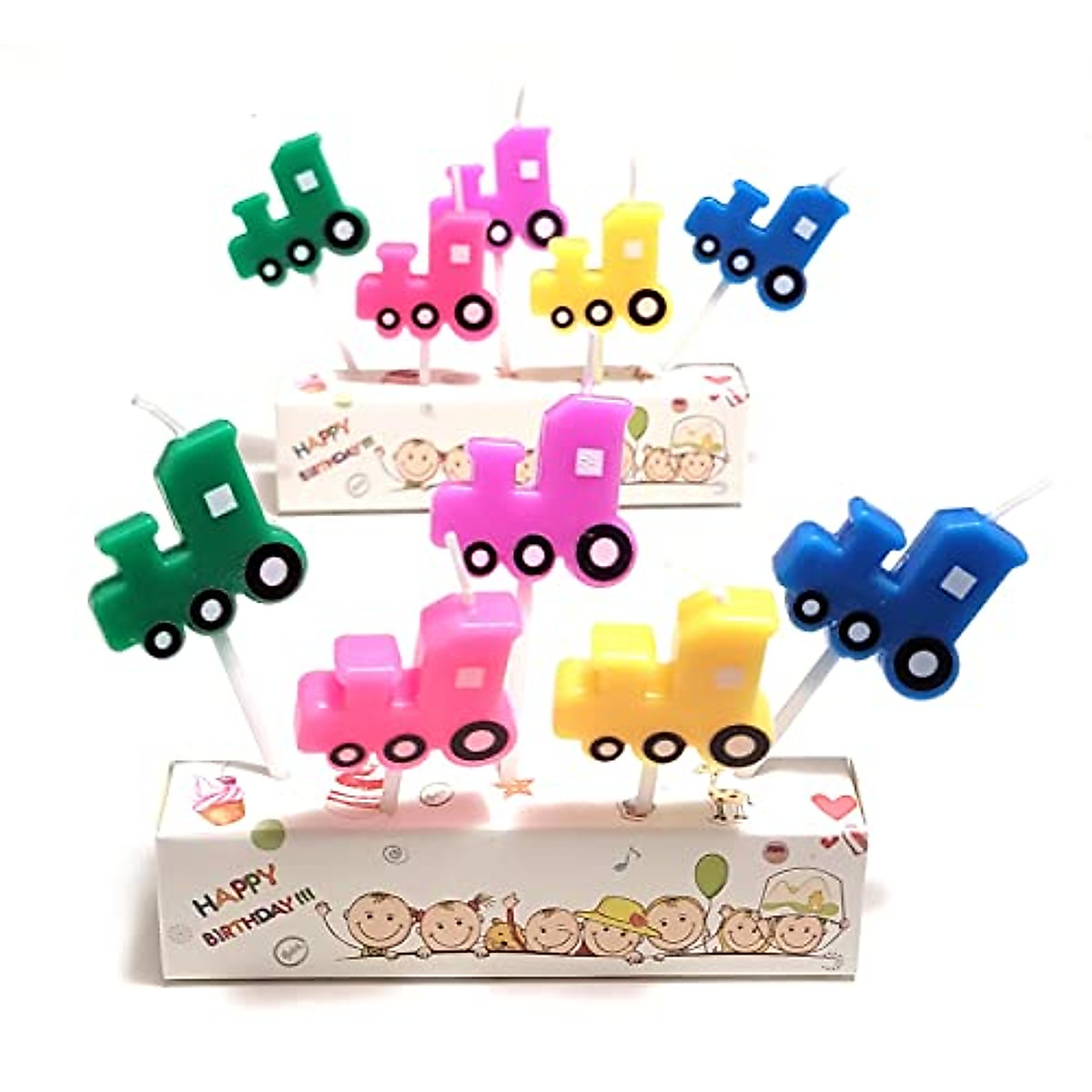 JM Future 10 Count Special Cake Candles Topper with Holder for Wedding Party Birthday Valentine's Day Cake Decoration, Perfect Wish Gift for Kid and Adult (Train)