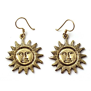 Bronze Bohemian Hippie Boho Sun Drop Dangle Earrings Fish Hook Charm Vintage Thailand Made Jewelry
