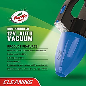 Turtle Wax Handheld Auto Vacuum Cleaner with LED Light, DC 12V (Vehicle Use Only), Blue/Black