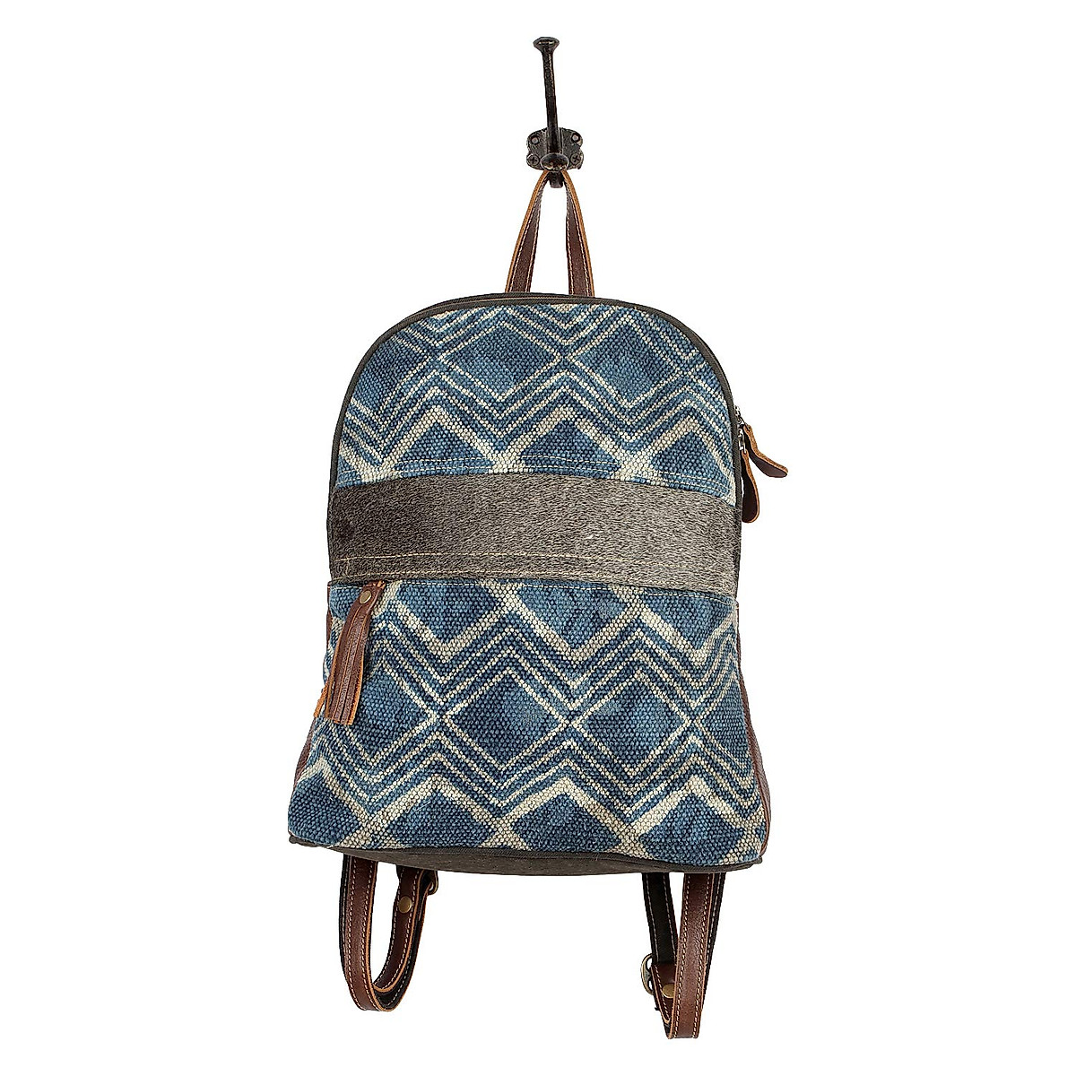 Myra Bag Blue Breeze Upcycled Canvas & Cowhide Leather Backpack S-1571