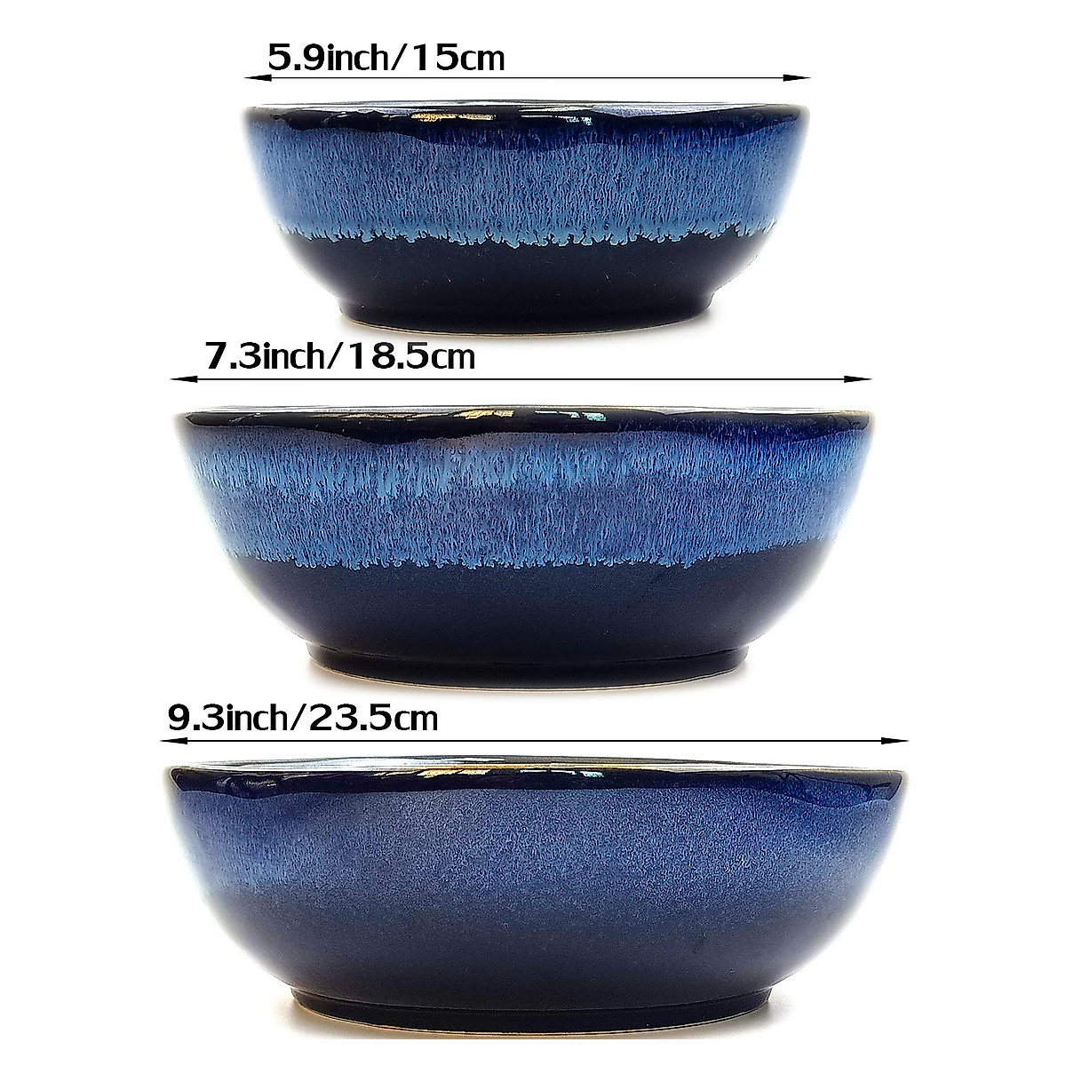 EWEIGEER Creative Kiln Variant Ceramic Salad Pasta Serving Bowl Cereal Snack Dessert Porcelain Bowls Set of 3.Small Medium and Large