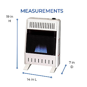 ProCom ML100TBA-B Ventless Propane Gas Blue Flame Space Heater with Thermostat Control for Home and Office Use, 10000 BTU, Heats Up to 500 Sq. Ft., Includes Wall Mount and Base Feet, White
