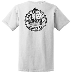 Joe's USA Salty Joe's Mens Fishing Trawler Logo Heavyweight T-Shirt, Small, White/Black