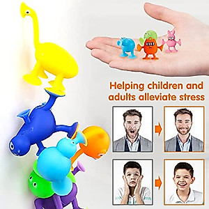 Bath Toy Set- 16 Pcs Slicone Sucker Toys for Kids, Sensory Toys for 3 4 5 6 7 Year Old Boys Girls Stress Release Toys Travel Toys, Suitable for Interactive Toys, Suitable for Parties, Bathrooms
