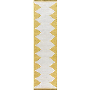 Hauteloom Djugun Outdoor Runner Rug - Outside Porch Patio Rug Carpet - Waterproof Rug - Geometric - Yellow, Off White, White, Cream, Bone - 2'7" x 12'