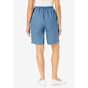 Woman Within Women's Plus Size 7-Day Elastic-Waist Cotton Denim Short - 22 W, Light Stonewash