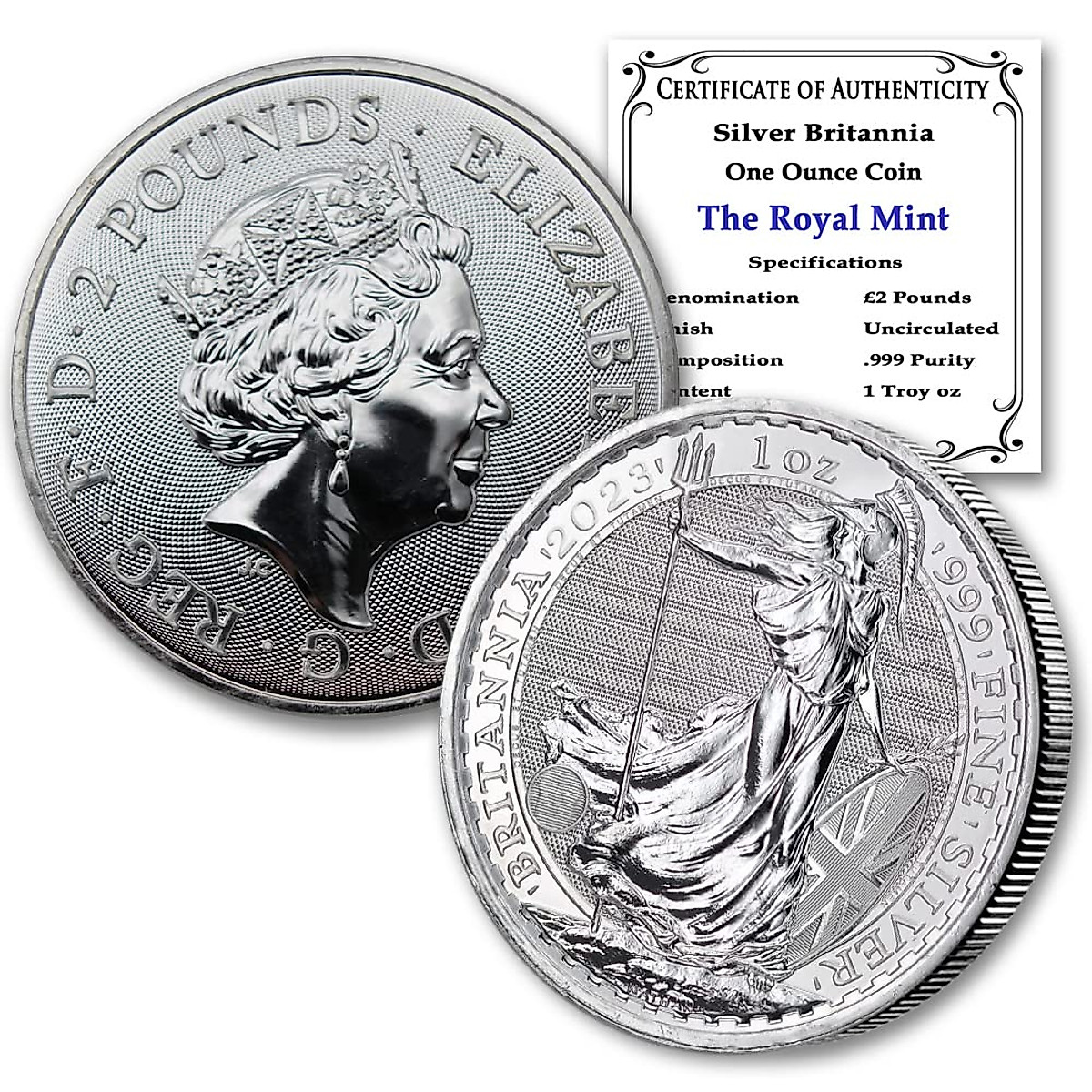 2023 Lot of (25) 1 oz British Silver Britannia Coins by the Royal Mint Brilliant Uncirculated with Certificates of Authenticity £2 BU