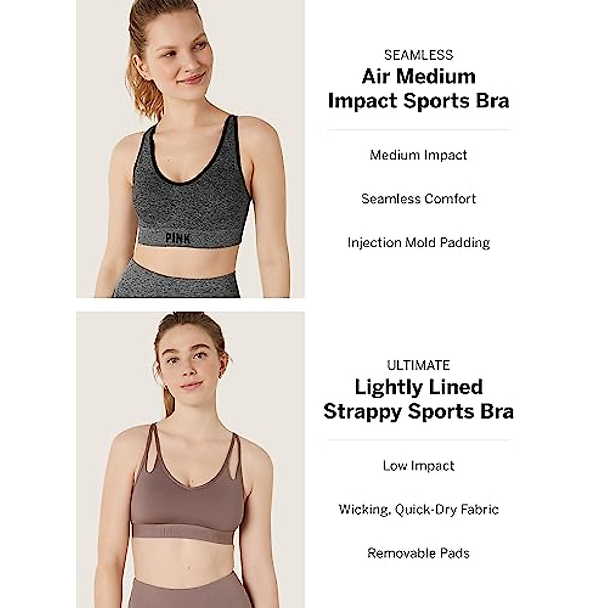 Victoria's Secret Pink Active Seamless Air Sports Bra, Medium Impact, Grey (S)