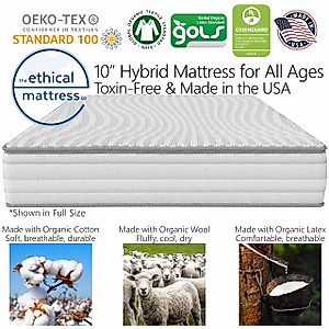 Ethical Mattress CO 10" Toxin-Free Hybrid Mattress, Made in USA with Organic Cotton, Wool, Latex & Pocketed Coils (Mattress-in-a-Box) Comfortable & Supportive for All Ages - King Size