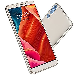 ASHATA Unlocked Android Smartphone Cellphone 5.72in Full HD Screen, Camera with Dual Core Sensors Front 2MP Rear 2MP, can AI Backlit Photos, 512MB RAM + 4GB ROM, 1800mAh Fast Charging(US Gold)
