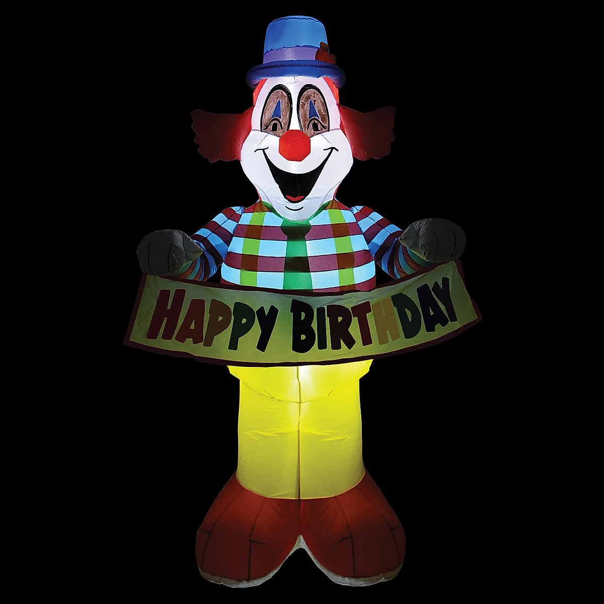 Beistle 5 FT 10 in Light-Up Jumbo Inflatable Clown Happy Birthday Party Decoration with LED Lights Blow Up Yard Decor, Indoor/Outdoor Use