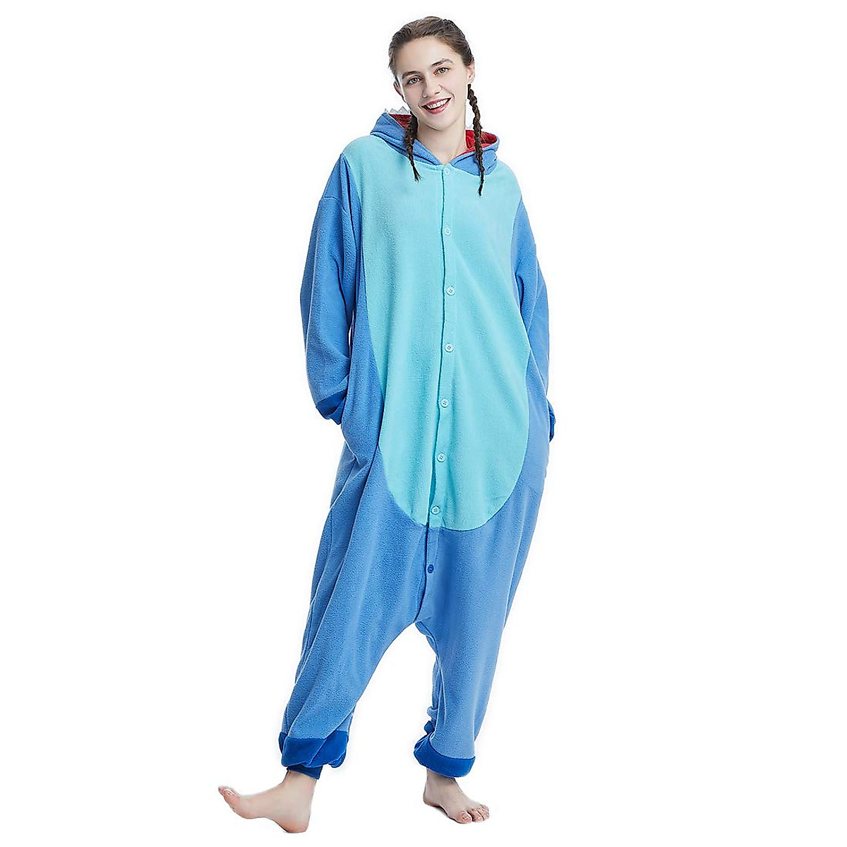 OGU' DEAL Unisex-Adult Onesie Pajamas Stitch Animal Sleepwear for Halloween Party Costumes,Daily Cartoon Outfit (Blue, XX-Large)