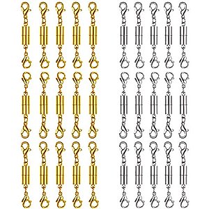 30 Piece Gold and Silver Necklace Clasps Magnetic Jewelry Locking Clasps and Closures Bracelet Lobster Clasp Connector for DIY Necklace Bracelet Jewelry Crafts Making Supplies