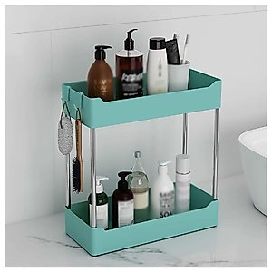 LONONE Under Cabinet Organizer Shelf 2 Tier Bathroom Organizer Under Sink Shelf Simple Trending Stackable 2-Tier Under Sink Cabinet Organizer,Green