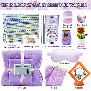 Mzoyell Get Well Soon Gift Baskets for Women, Get Well Gifts for Women After Surgery Care Package, Self Care Gift Set, Thinking of You Feel Better Gift Box for Sick Friend(Purple)