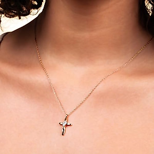 GILDED Small 10 Karat Yellow Gold Natural Round-Cut Diamond Accent 3 Stone Cross Pendant with an 18 Inch Chain