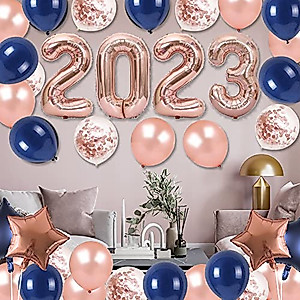 HappyField Rose Gold and Navy Blue Graduation Party Decorations 2023 Navy Blue Rose Gold Party Decorations Rose Gold and Navy Blue Birthday Party Decorations Gender Reveal Bridal Shower Baby Shower