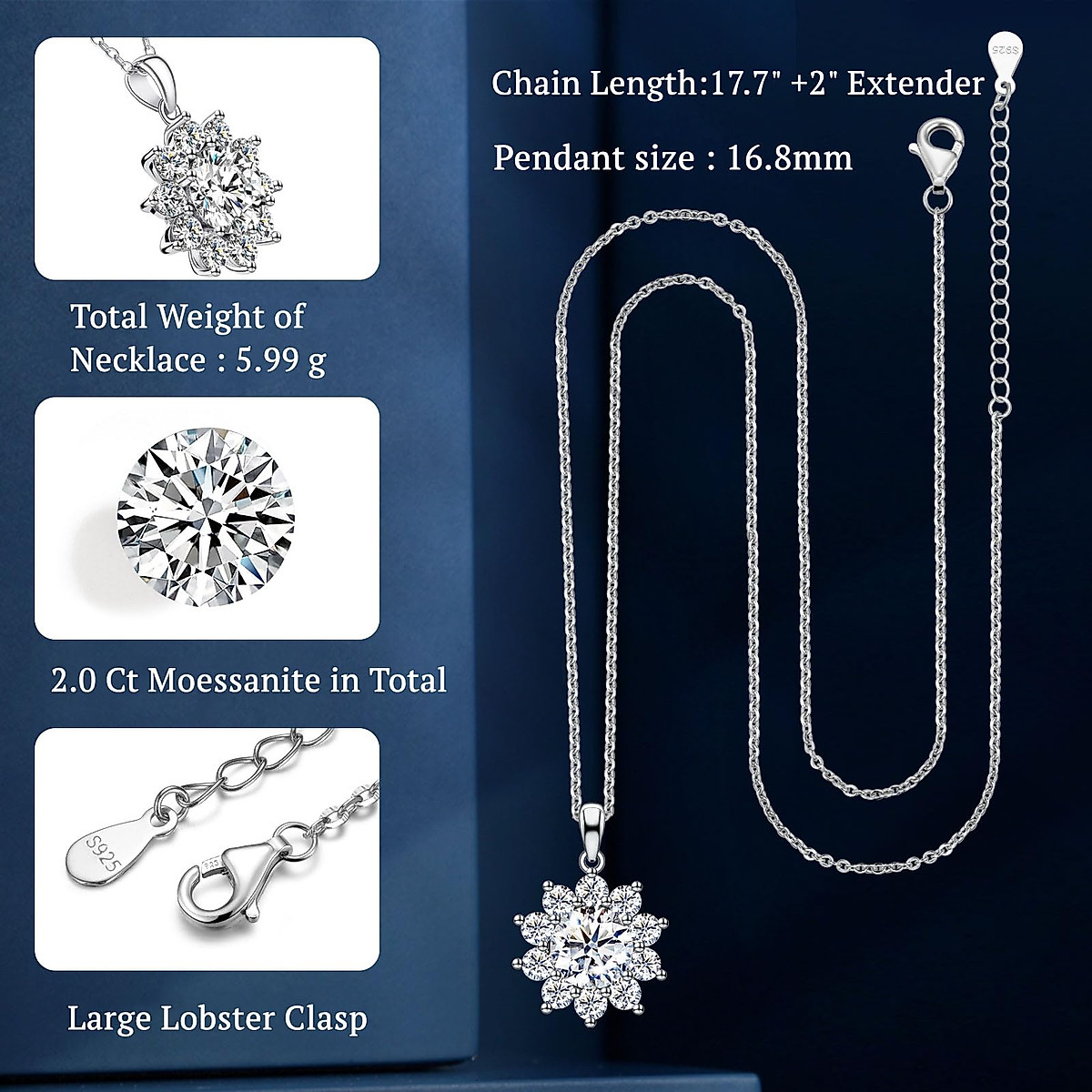 Jewelry for Wife Women Diamond Necklace for Women 1CT-3CT Wedding Anniversary Birthday Gifts for Wife Girlfriend Women's jewelry Sunflower Moissanite Pendant Necklaces Gift for Her Mom Daughter Grandma on Birthday Anniversary Christmas Mother’s Day Valent