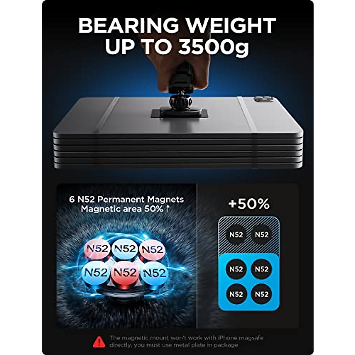 LISEN Magnetic Phone Holder for Car Mount Universal Dashboard Windshield Magnet Car Phone Holder Mount Industrial-Strength Suction Cup Car Magnet Phone Mount for Cell Phone & All Tablets (Black)