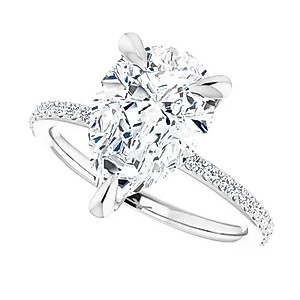 JEWELERYIUM 4 CT Pear Cut Colorless Moissanite Engagement Ring, Wedding/Bridal Ring Set, Solitaire Halo Style, Solid Sterling Silver Vintage Antique Anniversary Bride Ring Gifts for Her (4)
