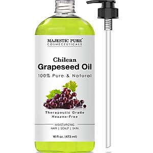 Majestic Pure Grapeseed Oil, Pure & Natural Massage and Carrier Oil, Skin Care for Sensitive Skin, Light Silky Moisturizer for All Skin Types - 16 fl. oz.
