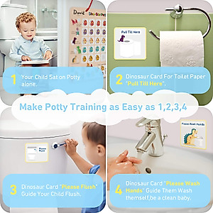 Potty Training Chart for Toddlers,Boys,Girls - Dinosaur Design - Magnetic Sticker Chart, Waterproof Magnetic Potty Training Reward Chart, Certificate, 3 Instruction Steps, 35 Magnetic Stickers (Beige)