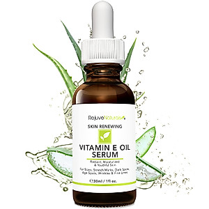 Vitamin E Oil Serum with Hyaluronic Acid, Retinol & Organic Aloe Vera. Visibly Reduce the Look of Scars, Stretch Marks, Dark Spots & Wrinkles for Hydrated & Youthful Skin. Face & Body Moisturizer, 1oz