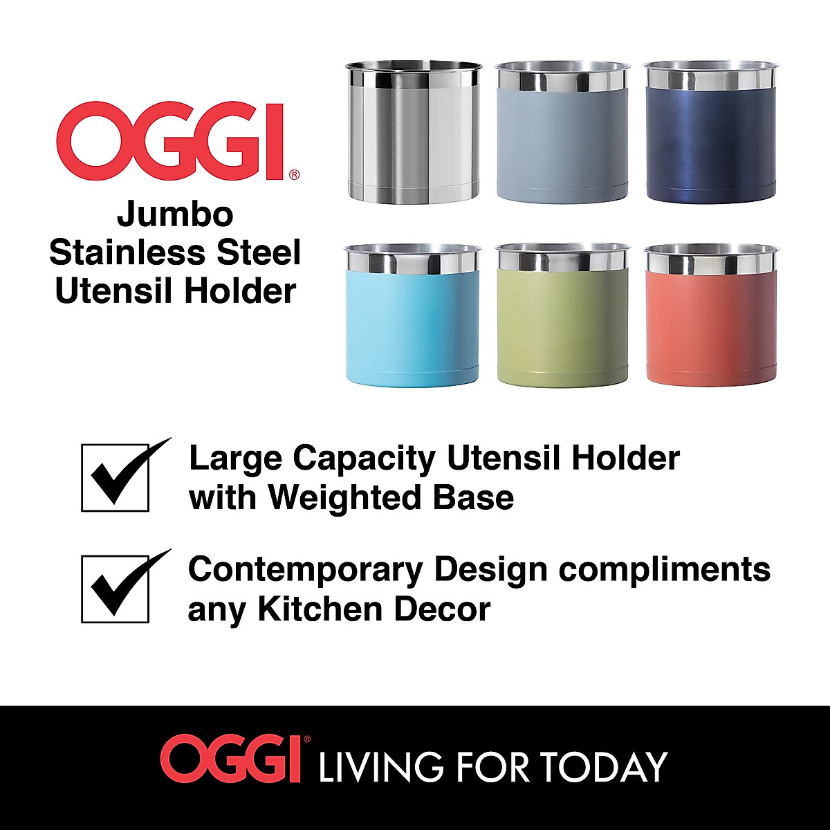 Oggi Jumbo Stainless Steel Utensil Holder, 7"