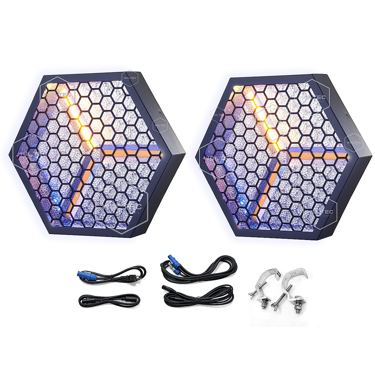 WOLTEC Hexagonal Retro Stage PAR Light for Disco and DJ Parties Background Effect – A Sound Active 3 x 60W WW and 47 RGB LED Rave Light with Tungsten-Look Filament and RGBW Glow of Strobe Lamp