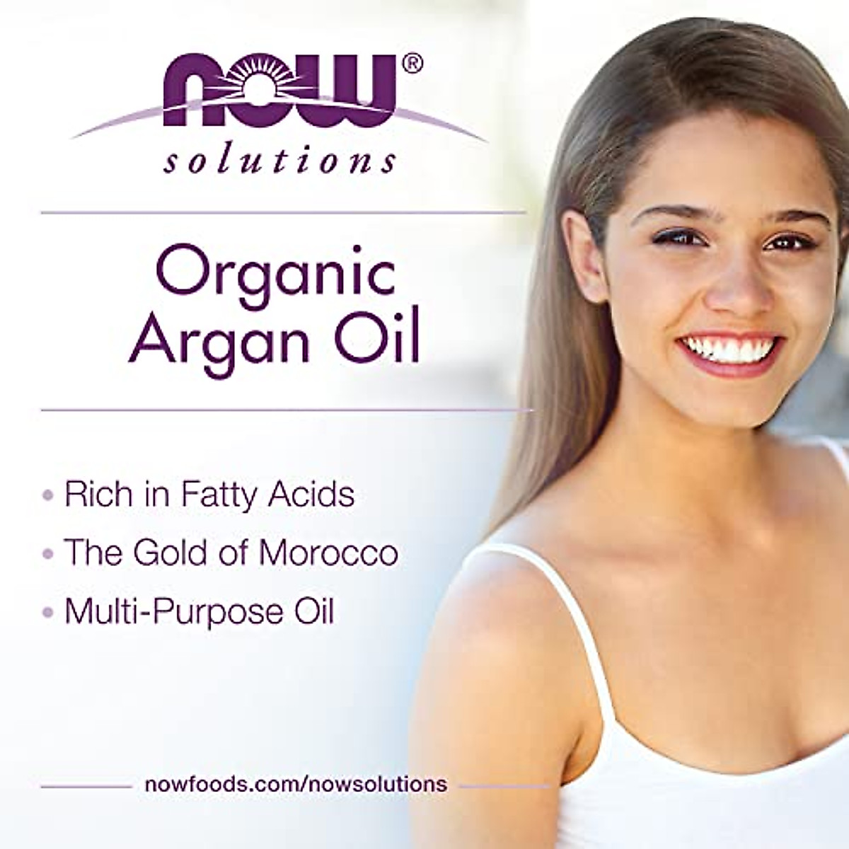 NOW Foods Solutions, Organic Argan Oil, Certified Organic and 100% Pure, "Gold of Morocco" Multi-Purpose Oil, 2-Ounce