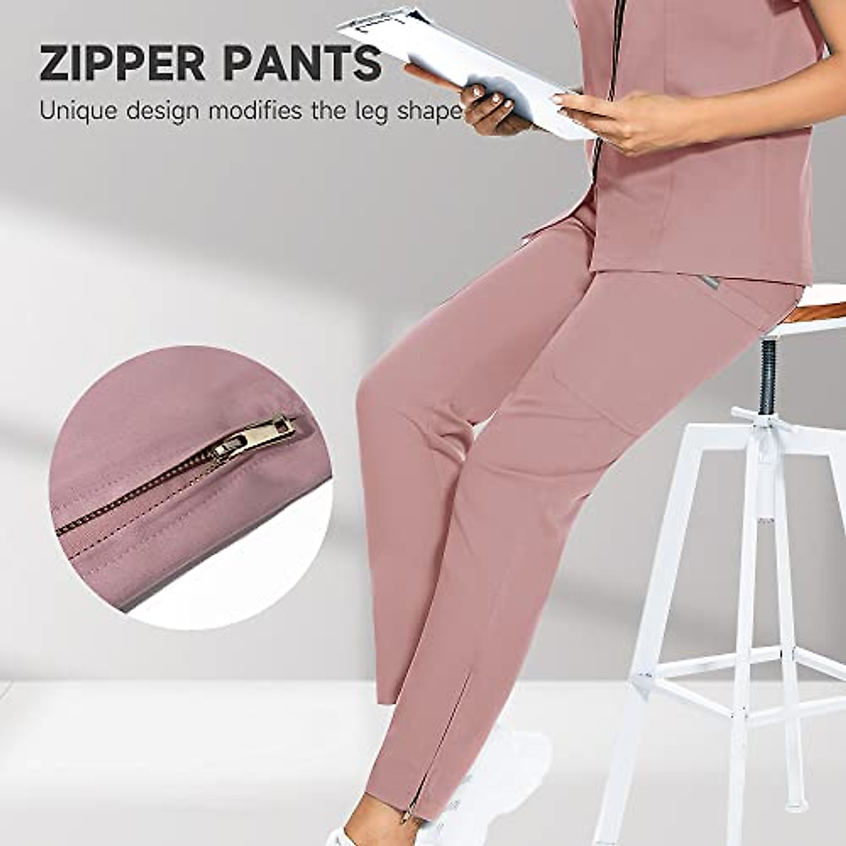 niaahinn Scrub for Women Medical Uniform Scrub Top & Jogger Pants Women Scrub Suit (Pink,M,Medium)