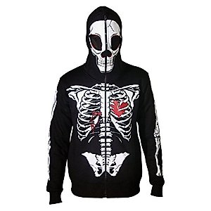 SKYLINEWEARS Men Full Face Mask Skeleton Skull Hoodie Sweatshirt Halloween Costume Hoodie Black S