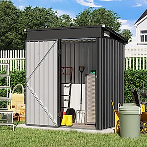 Verano Garden 5'x3' Outdoor Storage Shed, Galvanized Metal Steel Garden Shed W/Lockable Door, Small Waterproof Storage Shed for Backyard, Patio, Lawn (5' x 3',Black)