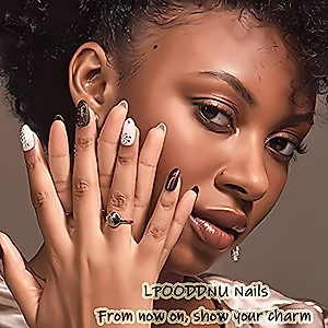 Aurora Press on Nails Almond, LPOODDNU Medium Press on Nails Aurora Cat Eye Glue on Nails for Women, Full Cover Stick on Nails - 24 Pcs Medium Oval False Nails Set