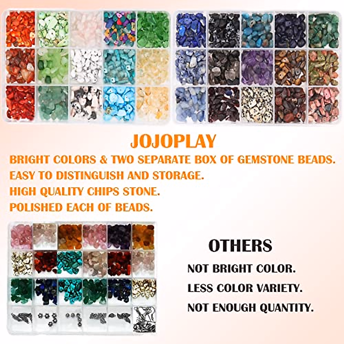 JOJOPLAY Irregular Natural Gemstone Beads Kit Include Seed Beads,Wooden Beads,Tassels,Pendants,Jewelry Findings,Earring Hooks,Embroidery Floss,String for Bracelet Necklace Jewelry (Dark&Light Stone)